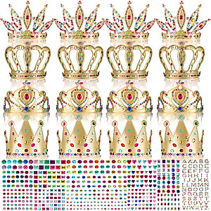 Civaner 17 Pcs Princess Party Crowns Set Princess Party Favors DIY Crown for Kids Supplies Tiaras Making Kit with Diamond Stickers Princess Party Supplies(Gold)
