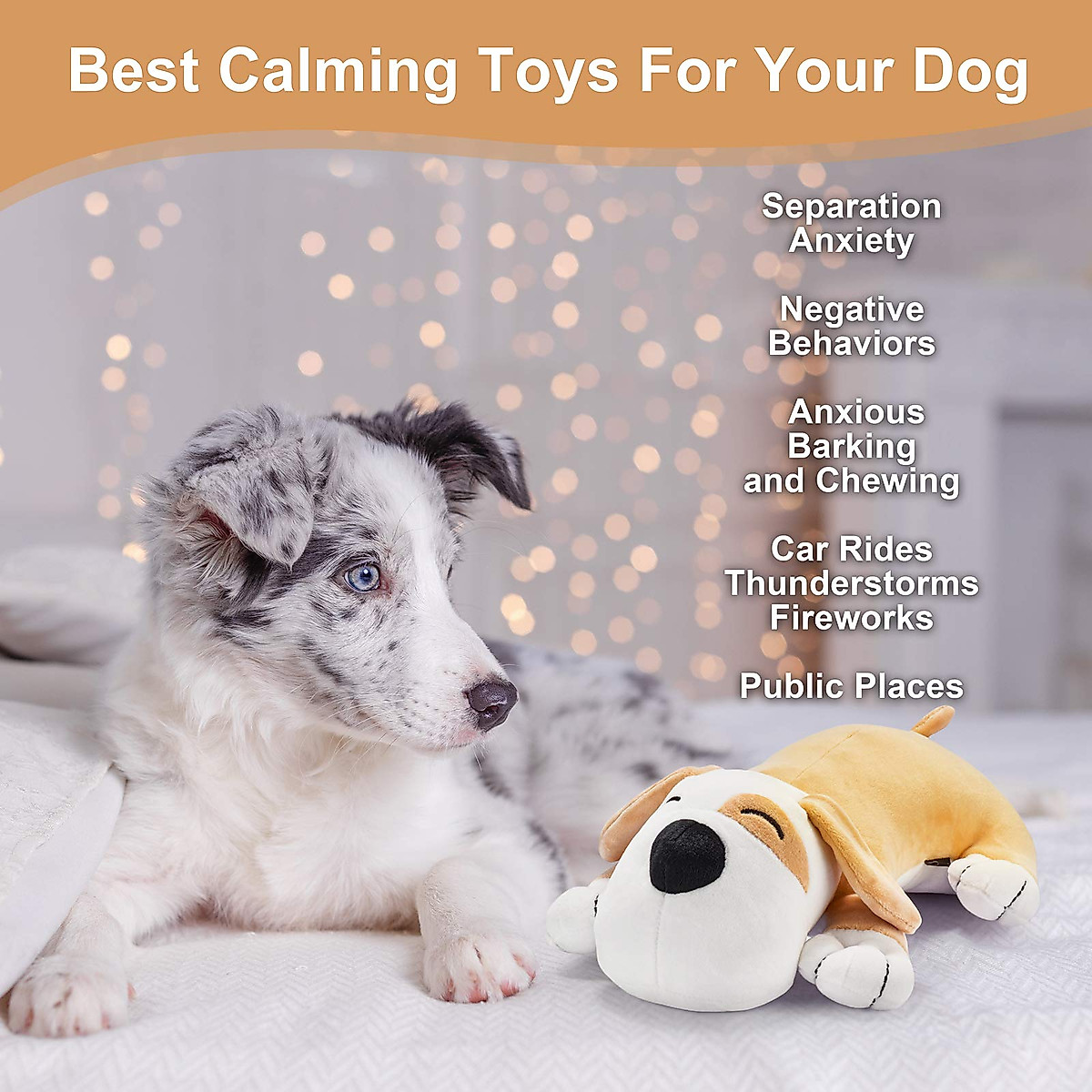Moropaky Dog Toy with Heartbeat Puppy Toy Dog Anxiety Toy to Separate Relief for Puppy Cuddle Soother Comfort Calming Create Training Sleep Aid Behavioral Aid Heartbeat Stuffed Animal, Yellow