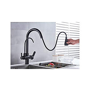 YJRIC Kitchen fau cet Water Filter Faucet Kitchen faucets Dual Handle Filter Faucet Mixer 360 Degree Rotation Water Purification Feature Taps,Matte Black