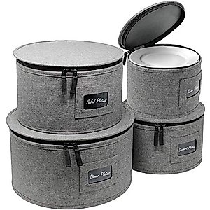 Sorbus China Dinnerware Storage Hard Shell Holders — Round Plate and Cup, Separated Quilted Protection, Felt Plates Protectors - 4-Piece Sturdy Set for Protecting Transporting, Service for 12 (Gray)