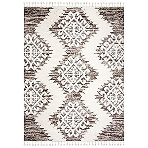 SAFAVIEH Moroccan Tassel Shag Collection 8' x 10' Ivory / Brown MTS652A Boho Non-Shedding Living Room Bedroom Dining Room Entryway Plush 2-inch Thick Area Rug