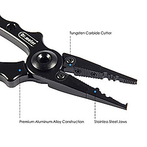 Dr.meter Aluminum Fishing Pliers, Saltwater Resistant Fishing Gear, Tungsten Carbide Cutters Split Ring Pliers Hook Remover Fish Holder with Fishing Gripper and Fishing Gloves, Fishing Gifts for Men