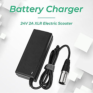 24V 2A 3-Pin XLR Connector Electronic Scooter Battery Charger for Go-Go Elite Traveller,Pride Mobility,Jazzy Power Chair Battery Charger & Plus Ezip Mountain Trailz (with 3.9ft US Power Cord)
