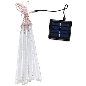 Krfnmy Solar Meteor Shower Light 11.8 Inch 10 Tubes 360led Raindrop Light Holiday Wedding Home Garden Decoration Waterproof Light (White/Color)