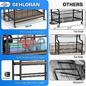 Yoga Mat Storage Rack, Home Gym Storage Yoga Mat Organizer Holder, Sehloran Dumbbell Rack With Hooks and Wheels, Weight Rack for Dumbbells and Kettlebells, Workout Equipment Weight Stand for Home Exercise and Fitness Gear (Metal)