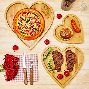 Patelai 3 Pieces Wooden Serving Tray Plate Dish for Snacks, Cookies, Fruits Cheese Display Food Dish Home Office (Heart)