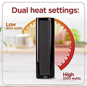 BLACK+DECKER Ceramic Space Heater with Adjustable Thermostat, Tower Heater for Vertical or Horizontal Use, Portable Heater & Tower Fan with 3 Settings, Oscillating Electric Heater