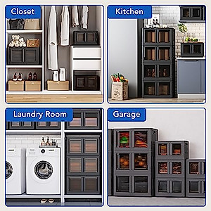 FLEXIMOUNTS Stackable Storage Bins With Lids, Collapsible Plastic Storage Bins, 228 QT Closet Organizers and Storage Containers with Doors For Home Essentials, Black, 25" L x 15.5" W x 42.5" H