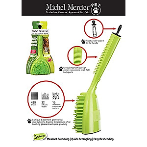 Michel Mercier Grooming Brush -Pet Brush Dog and Cat Brush for Shedding Grooming Pet Hair Brush for Long/Short Haired - Free Tick Remover Tool Included (Fine & Regular Coat)