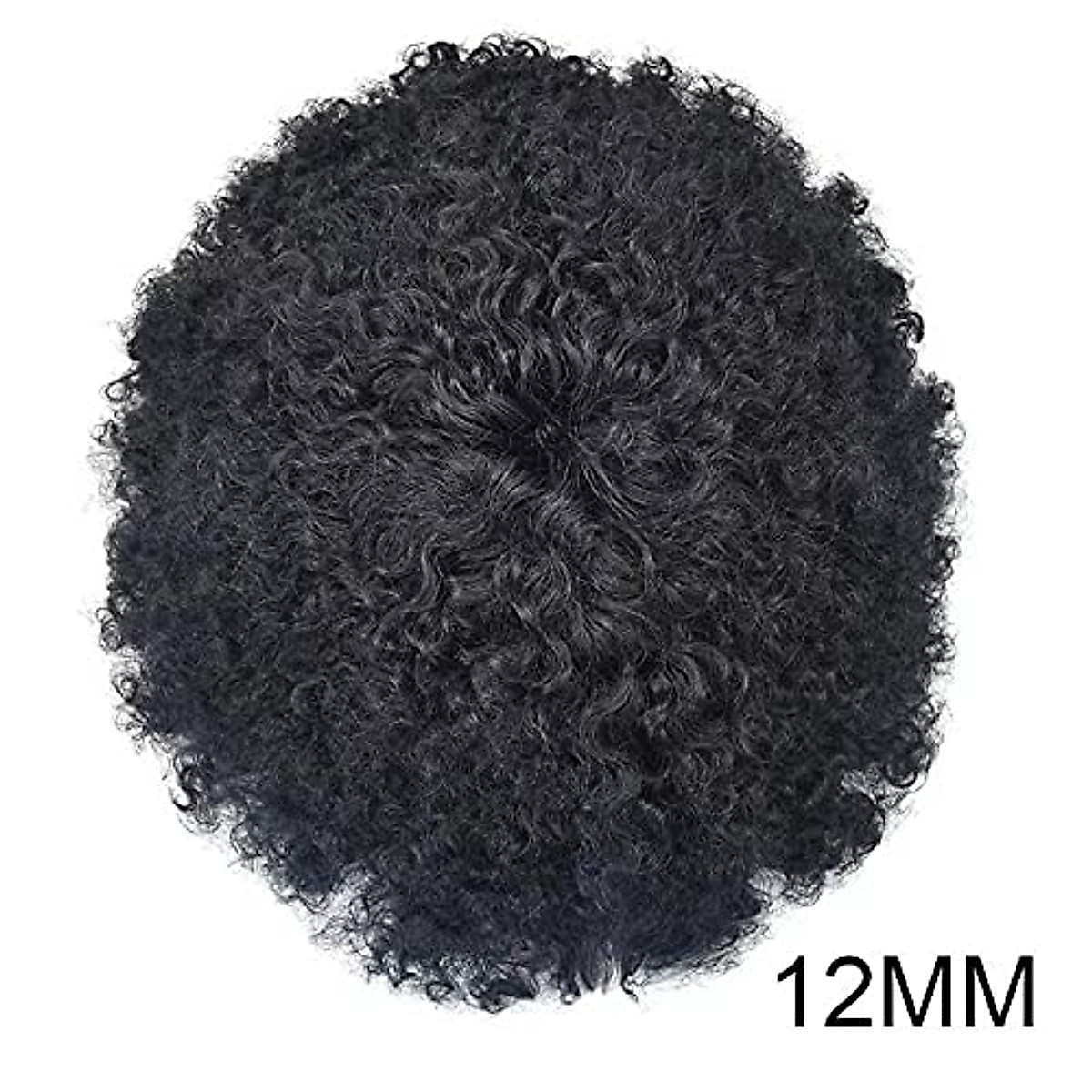 CURVE HAIR afro Toupee For Black Men African American Afro Hair Systems Full Poly THIN SKIN Hair Units Black Men Brazilian Human Hair Male ALL PU Hair Replacement with weaves(8"X10", #1Jet Black-12mm Afro Wave Curl)