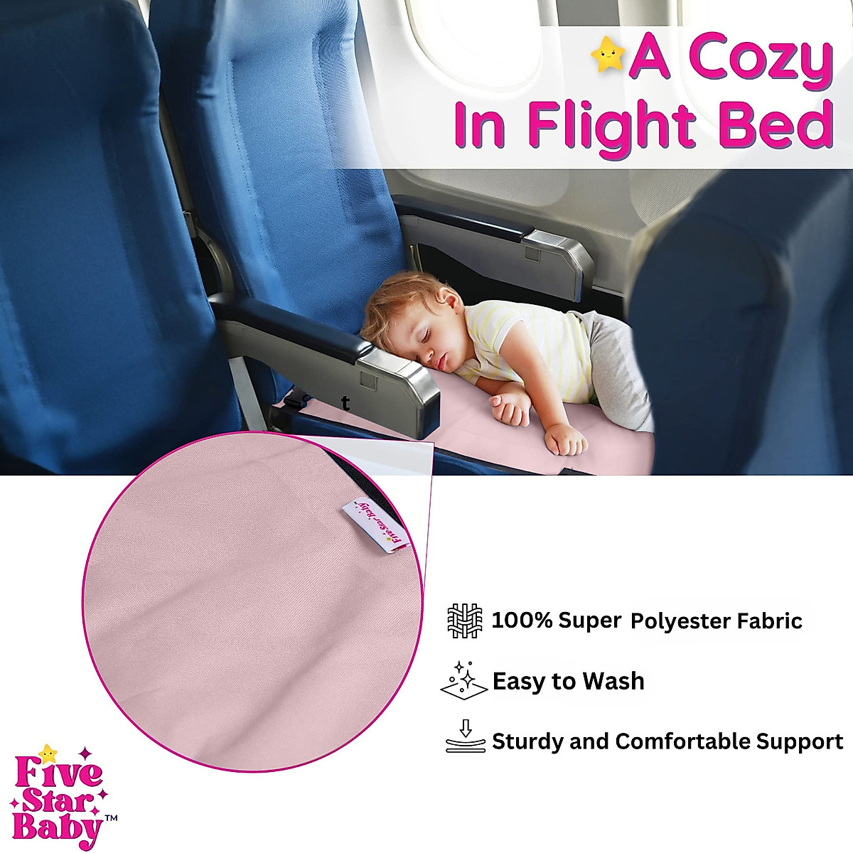FIVESTARBABY Toddler Airplane Bed for Toddler - Airplane Toddler Bed - Kids Airplane Bed - Baby Plane Travel Essentials - Airplane Seat Extender for Kids - Airplane Must Haves for Toddlers (Pink)