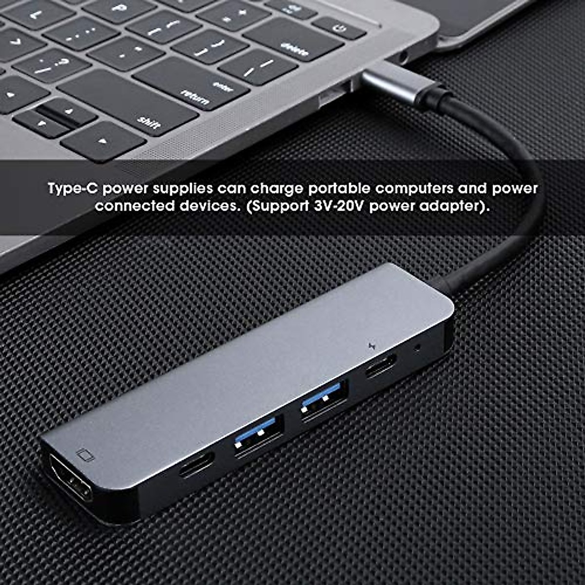 5 in to 1 USB Hub, Portable TypeC Hub to for HDMI+USB+PD Adapter Dock 4K High Definition Adapter Plug and Play
