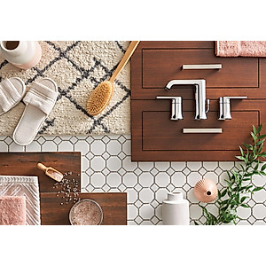 Moen Genta Chrome Two-Handle Widespread Modern Bathroom Faucet with Drain Assembly, Bathroom Sink Faucet 3-Hole Application (Valve Required), T6708