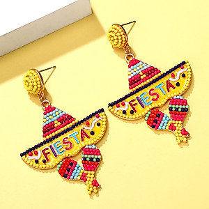 HZEYN Cinco De Mayo Earrings Beaded Fiesta Sombrero Dangle Earrings Party Fiesta Earrings Jewelry for Women Sombrero