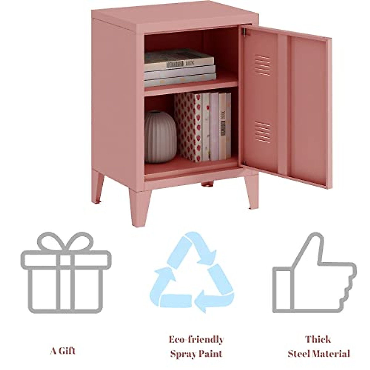 MIOCASA Nightstand Modern End Side Table Steel Bedside Storage Cabinet with Shelf Easy Assembly for Living Room Bedroom (Pink)