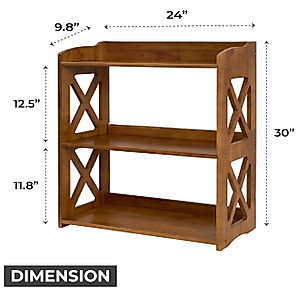 YCICI Bookcase by Natural Wood, 3 Tier Bookshelf, Small Book Shelves Freestanding Display Storage Shelves. Open Bookshelf for Bedroom, Living Room and Office (Brown, 3 Tier)