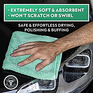 TopCoat Mycro Premium Detail Microfiber Towel 16x16-350GSM Medium-Density, High-Fiber Microfiber Cloth for Detailing and Polishing - Green Microfiber Cleaning Cloths (6-Pack)
