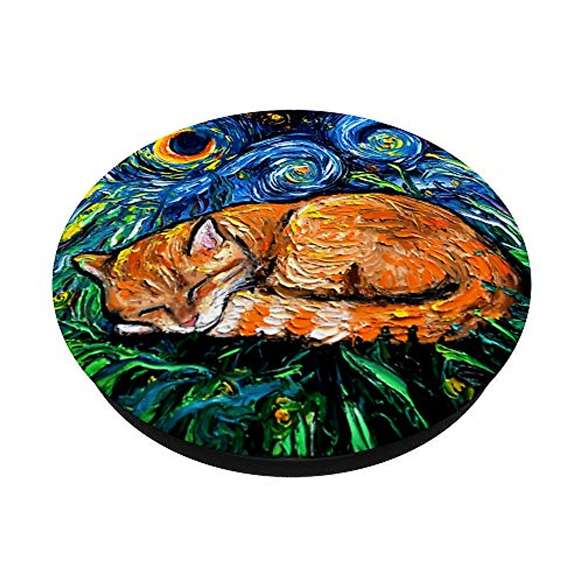 Orange Tabby Sleeping Cat Starry Night Colorful Art by Aja PopSockets PopGrip: Swappable Grip for Phones & Tablets