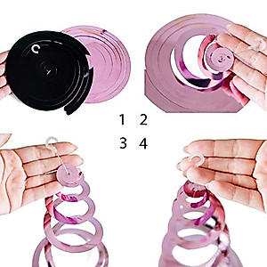 Kristin Paradise 30Ct Minnie Hanging Swirl Decorations - Ceiling Streamers for Mouse Birthday Party – Mini Mouse Theme Party Supplies – Party Favors for Kids - Glitter Pink, Black Decor