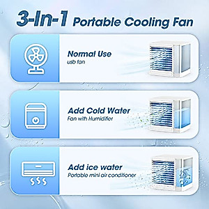 OCROUKI Portable Air Conditioners, Mini Desktop Air Cooler with 800ML Water Tank, USB Powered Portable AC for Personal with LED Night Light for Car, Office, Home and Camping