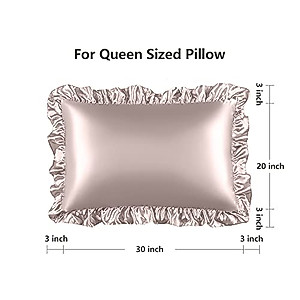 STONECREST Ruffle Satin Pillow Sham for Hair and Skin, Soft Silky Satin Pillow Cover with Envelop Closure Pillowcase Set of 2(20" x 30")(Petal Pink, Queen)