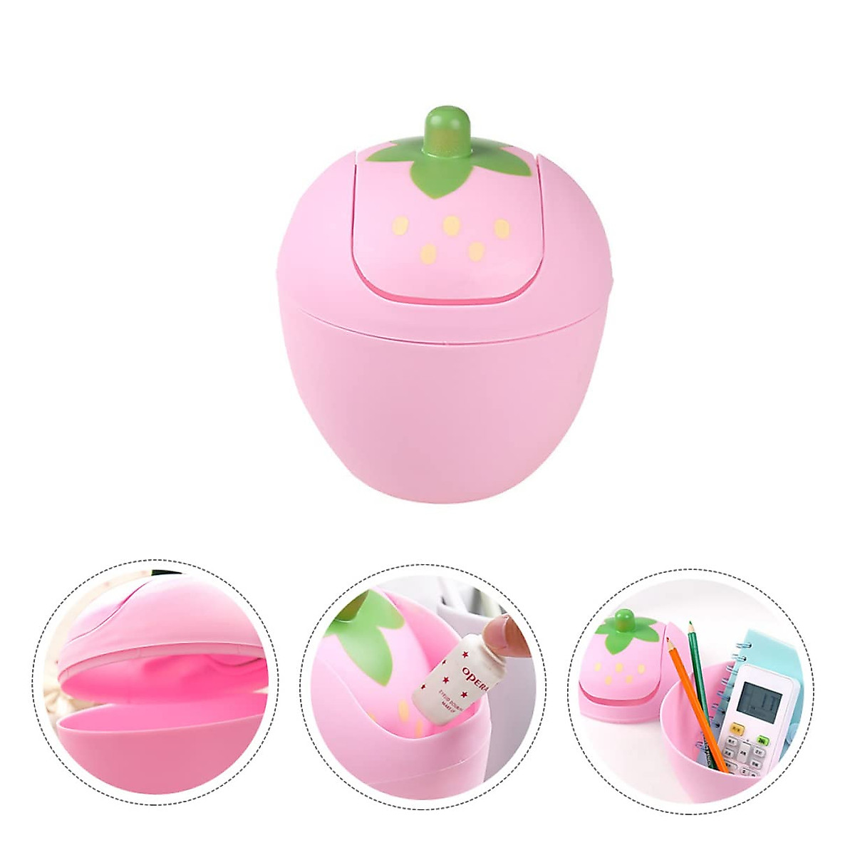 NUOBESTY Office Decor Xxcm Container Car Bins Lid Dustbin Home Lids Mini Brush Use Bin Strawberry Tiny Recycling with for Makeup Tabletop X Room Cans Dispenser Rubbish Baskets Coffee Swing Car Decor