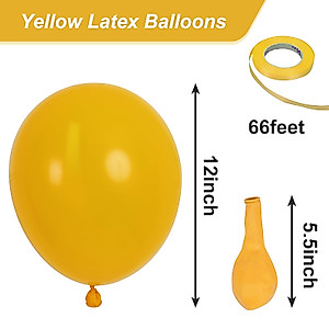 RUBFAC 65pcs Retro Yellow Latex Balloons, 12 Inches Helium Party Balloons with Ribbon for Wedding, Birthday, Graduation, Baby Shower, Bridal Shower