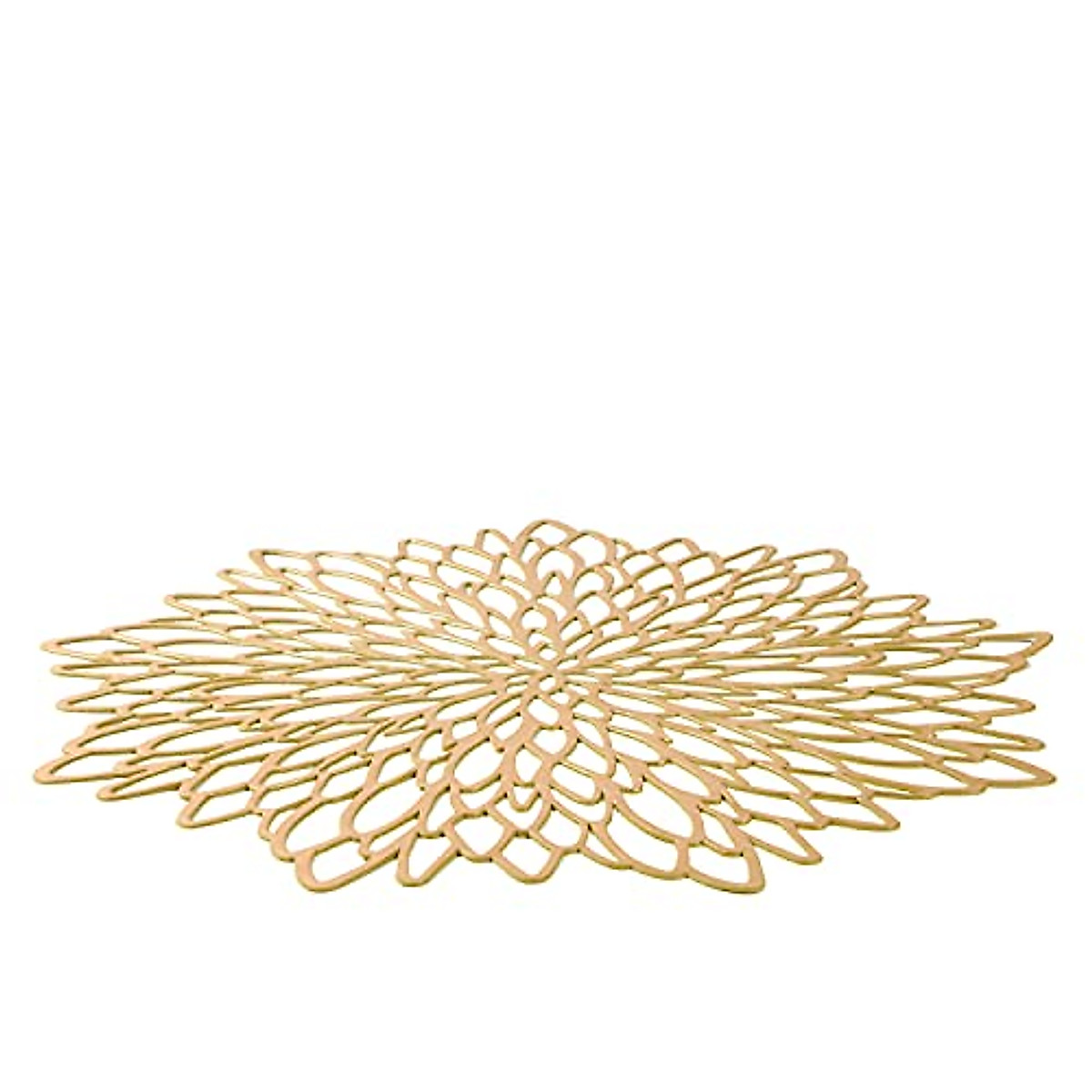 Set of 6, Gold Metallic Vinyl Round Placemats Laminated Plastic Morden Dining Table Decoration, Leaf by Snowkingdom
