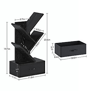 Rolanstar Bookshelf with Drawer, 4 Shelf Tree Bookshelf, Wooden Bookshelves Storage Rack for CDs/Movies/Books, Black Bookcase, Utility Organizer Shelves for Living Room, Bedroom