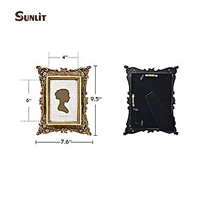 Sunlit Vintage Picture Frame 4x6 Inch, Luxury Antique Photo Frames with Glass Front, Photo Display, Tabletop Wall Hanging, Gift Ideas, Bronze Gold