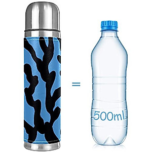 Stainless Steel Leather Vacuum Insulated Mug Seaweed Thermos Water Bottle for Hot and Cold Drinks Kids Adults 16 Oz