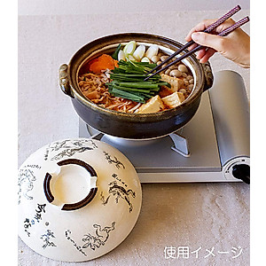 Saji Pottery Banko Ware Earthenware Pot, No. 8, Bird and Beast Play, Made in Japan, 24-803, White, 8.5 fl oz (2,400 ml)