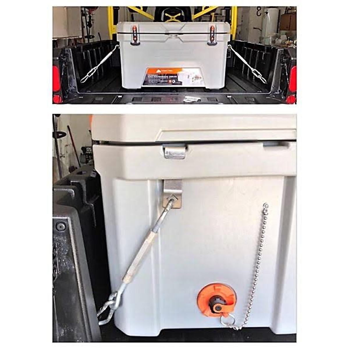 Universal Cooler Lock Brackets: Designed to fit Tie Down Slot of Mid to Large Rotomolded Ice Chests (Compatible with Yeti/RTIC Coolers) Made of Stainless Steel in The U.S.A. ( Pair )