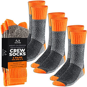 Realtree Thermal Socks for Men - 3 Pack Heavy Weight thermal Crew Sock - Thick Insulated Socks, Winter Accessories for Boots (US, Numeric, 6, 12, Regular, Regular, Orange)