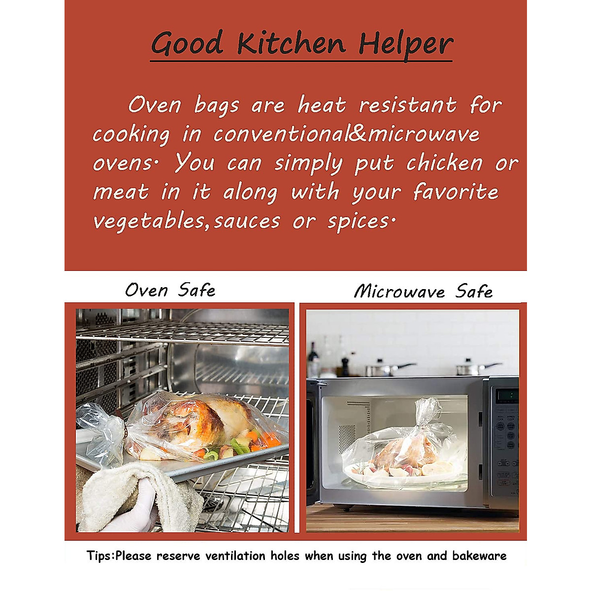 20Counts Oven Bags, Cooking Roasting Bags for Meats Chicken Fish Vegetables (10×15 inch)