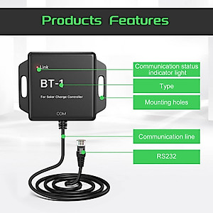 BT-1 Wireless Module RJ12 Communication Port for MPPT Solar Charge Controllers 20A/30A/40A, cooperates with Mobile Phone APP to Realize, Parameter Setting, and Data Viewing of The System, RS232