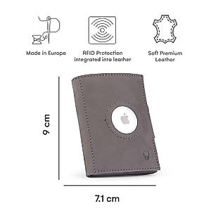 DONBOLSO Wallet Air I Slim AirTag Wallet with Apple AirTag Holder I Stylish Leather Card Holder with RFID Protection I For Men and Women I Holds up to 11 Credit Cards I Vintage Grey
