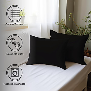 Encasa XO Throw Pillow Covers 12x20 in Set of 2 Jet Black | No Inserts | Cotton Pillow Covers for Living Room, Bed, Sofa, Couch | Decorative Cushion Covers with Improved Zippers