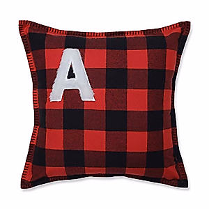 Pillow Perfect Buffalo Plaid Initial A Decorative Throw Pillow, 17", Red/Black/Off White