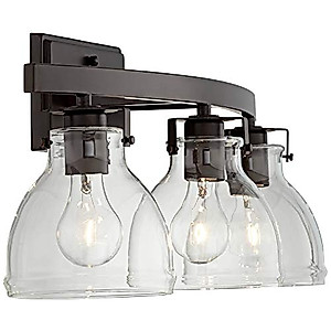 Possini Euro Design Bellis Modern Industrial Wall Light Bronze Brown Hardwired 23 1/2" 3-Light Fixture Clear Curving Glass Shade for Bedroom Bedside Bathroom Vanity Living Room Hallway Dining House
