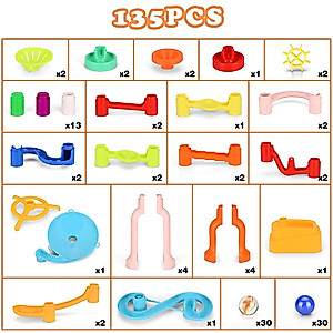 Marble Run, 135pcs Marble Maze Game Construction Building Toys for Kids, Marble Track Race Set STEM Learning Toys Gift for Boys Girls 3 4 5 6 7 8 9 10+