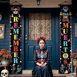 KatchOn, Dia De Los Muertos Porch Sign Banners - Large, 72x44 Inch | Dia De Los Muertos Door Covers, Dia De Los Muertos Decorations | Day of the Dead Door Banner, Day of the Dead Halloween Decorations