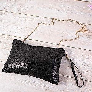 LUOEM Glitter Handbag Purse Shoulder Bag Sequin Evening, Black, Size Medium