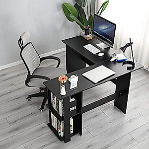 soges L-Shaped Desk with 2 Shelves, 51.2 inches Computer Desk Home Office Table Corner Desk Computer Workstations Black XTD-SC01-BK-N