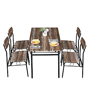 AOCOROE Rectangular Dining Table & Chair Set of 5 w/Storage Space, Dining Room Set w/ 1 Table & 4 Chairs, Table Chair Set w/MDF Tabletop & Iron Frame, for Dining Room, Bistro, Home Bar, Kitchen