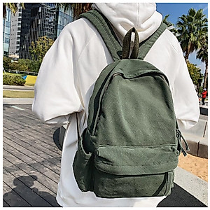 MININAI Vintage Canvas Backpack Grunge Hippie Boho Backpack College Bag Aesthetic Laptop Backpack Simple Travel Rucksack (Green,One Size)