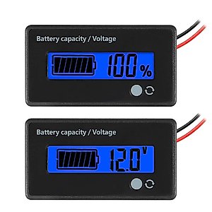 2 Pcs DC 12V 24V 36V 48V Battery Meter, MELIFE Battery Capacity Voltage Monitor Gauge Indicator, LFP, Battery Tester for Golf Cart RV Marine Boat Club Car Motorcycle - Blue