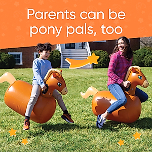 HearthSong Hop 'n Go Inflatable Bouncing Ride-On, 48" L x 20" W x 36" H, Set of 2, Outdoor Play, Ages 5 and Up, Horses