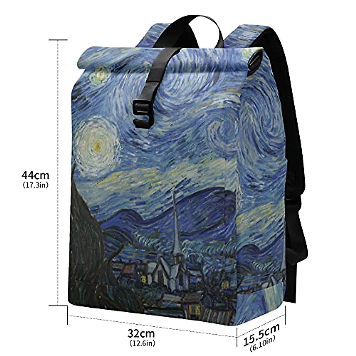 OREZI Van Gogh Painting Blue Starry Night Schoolbag Roll Top Backpack Laptop Backpack Travel Backpack for Kid's Adult