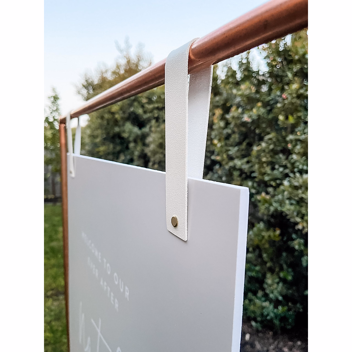 Leather Sign Straps for Hanging Sign, Welcome Sign, Wedding Sign, Engagement Sign, Event Display Sign, Seating Chart, Ceremony, Acrylic, Foamboard, Frame (White)